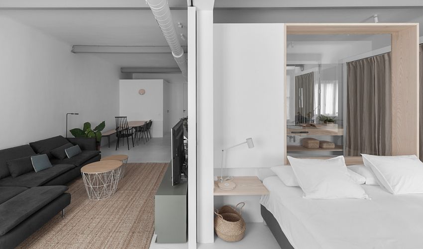 The master bedroom is divided by a sliding door